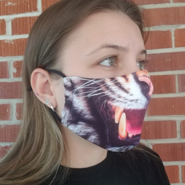 Tiger Face Mask Halloween Costume Open Mouth Teeth Filter Pocket 2 ...