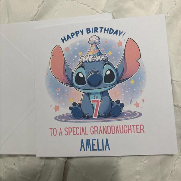 Personalised Stitch Birthday Card, Daughter Card, Sister Card, Friend ...