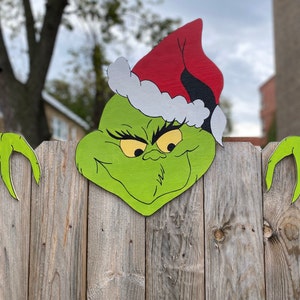 Digital Grinch Peeking Over Fence PDF INSTANT DOWNLOAD Holiday Decor ...