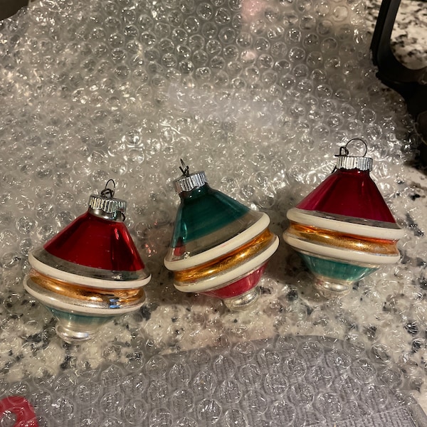 3 Vintage Shiny Brite Ornaments 1950s MCM Double Indent, Retro Fancy ...
