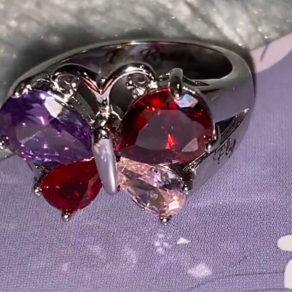 Butterfly Rings With 4 Birthstones Custom Engraved 4 Names Family Rings ...