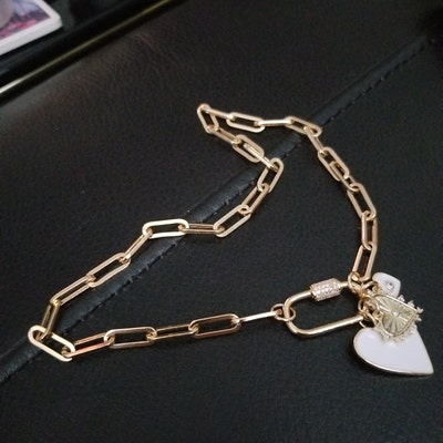 Gold Open Link Chain Mixed Charms Necklace - Etsy