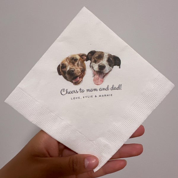 Custom Pet Cocktail Napkins, Personalized Pet Portrait Wedding Napkins ...