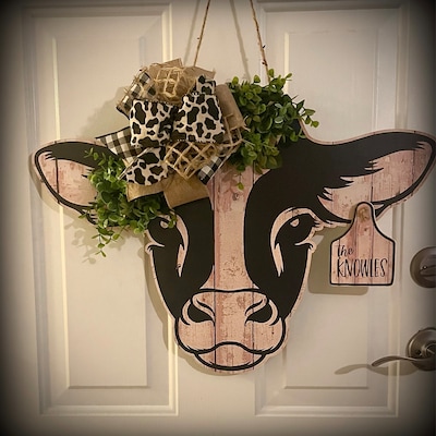 Cow Door Hanger Cow Print Wreath Cow Tag Door Hanger Personalized Cow ...