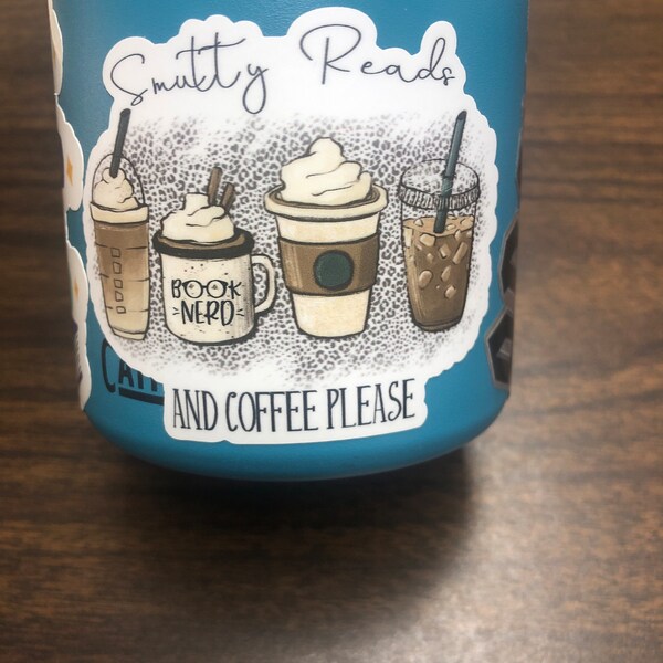 Smutty Reads and Coffee Please, Large Bookish Sticker, Ereader ...