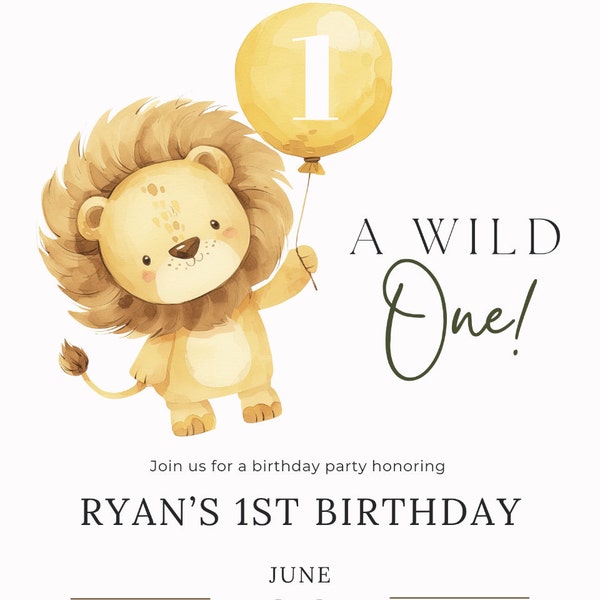 Editable 1st Birthday Lion Milestone Sign, First Birthday Boy Lion ...
