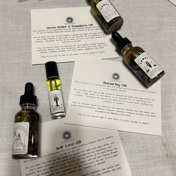 Stress Relief & Happiness Oil, Relaxing Crystal Flower and Herb Infused ...