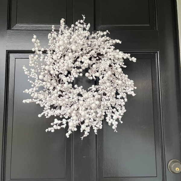 White Berry Wreath, Snow White Berry Wreath, Winter Wreath With White ...