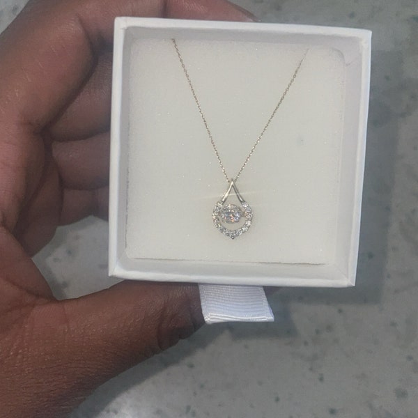 14k Solid Gold Moving Diamond Necklace, CZ, Floating CZ Pavé Diamond ...