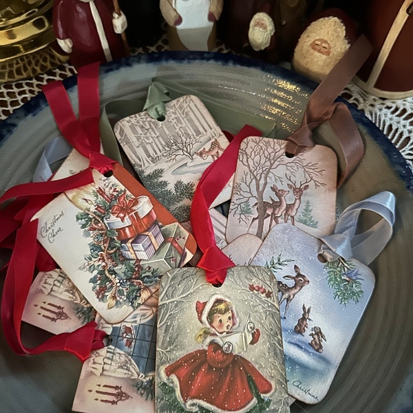 Christmas Tags Holiday Gift Tags, Retro Christmas, Variety Sampler Set ...