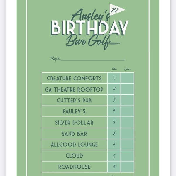 Custom Bar Golf Scorecards (digital File) - Etsy