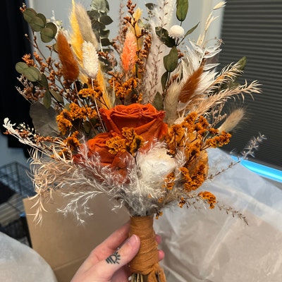 Burnt Orange Dried Flower Bouquet, Rustic Wedding Flower Arrangement - Etsy