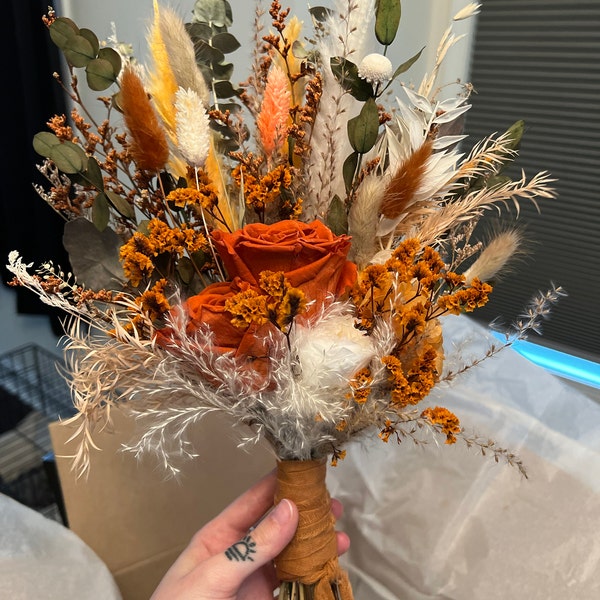 Burnt Orange Dried Flower Bouquet, Rustic Wedding Flower Arrangement - Etsy