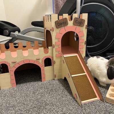 Bunny Castle With Twin Closed Towers, Oak Black Rabbit Palace With Two ...