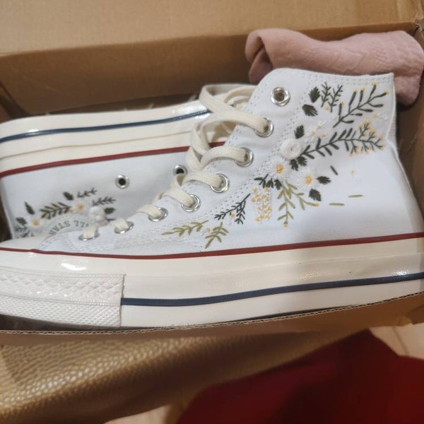 Custom Embroidered Wedding Converse, White Flowers Embroidered Sneakers ...