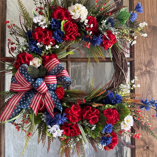 30”x24” Patriotic Summer Wreath Fourth Of July Wreath Front Door