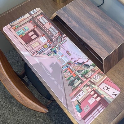 Anime Desk Mat Japanese Street, Beige Brown Mousepad, Large XXL Gaming ...