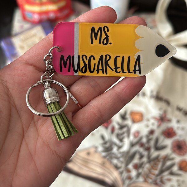 Custom Teacher Pencil Keychain - Etsy