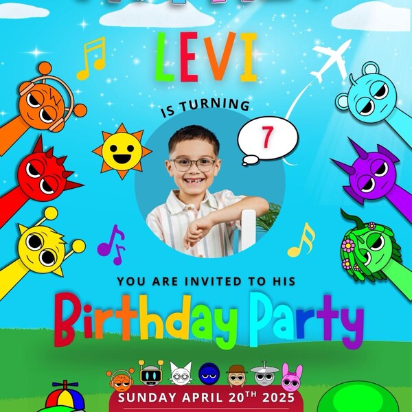 Sprunki Birthday Party Invitation Template. Girl or Boy Party Invite ...