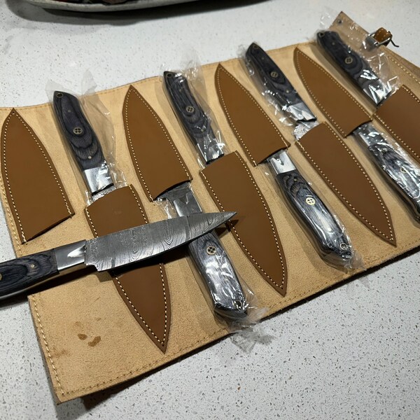 Elegant Damascus Steak Knife Set With Rosewood Handles, Exquisite ...