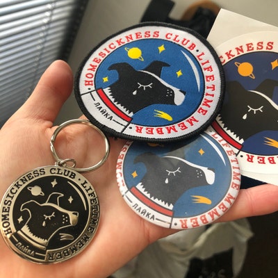 Space Dog Laika Iron-on Woven Patch Homesickness Club Lifetime Member ...