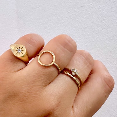 Crossover Triple Ring 14K Gold Pave Diamond Rolling Ring Gold Triple ...