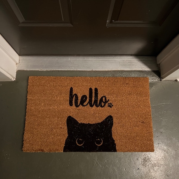 Hello Doormat, Housewarming Gift, Cat Owner Welcome Mat - Etsy