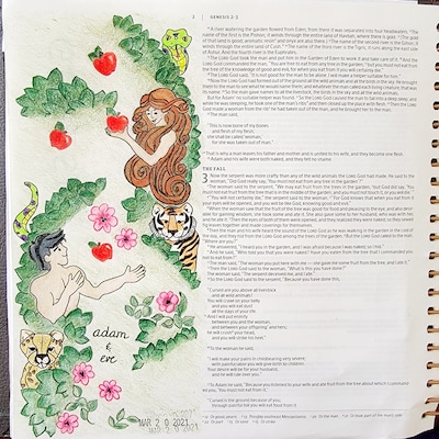 Adam and Eve in the Garden of Eden Two Page Spread for Bible Journaling ...