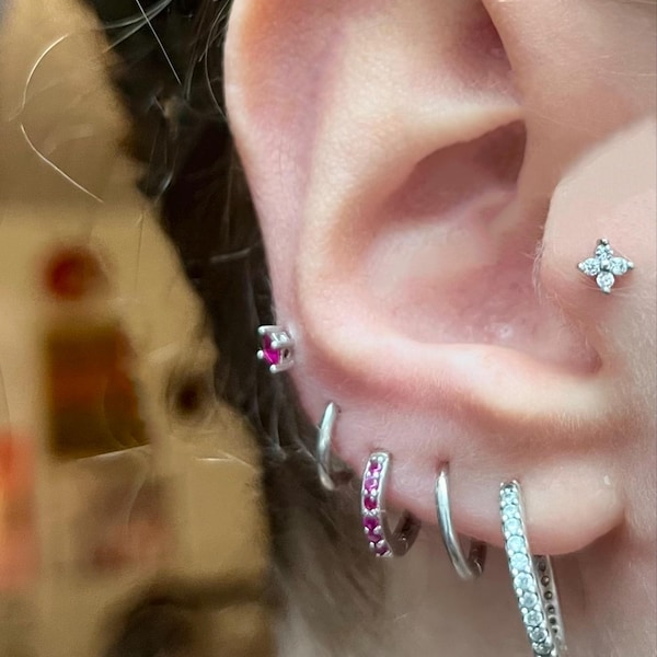 Dainty Bezel Rook Hoop Earring Bezel Stone Helix Hoop Rook Earring ...