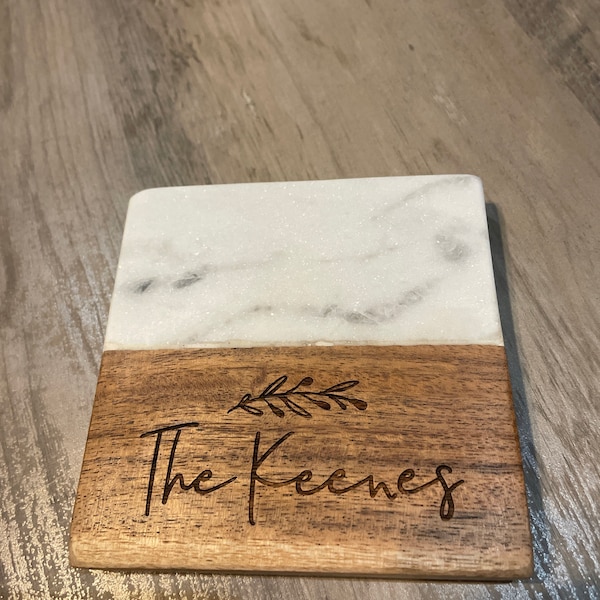 Marble and Wood Engraved Coaster Set, Marble Coasters, Engraved ...