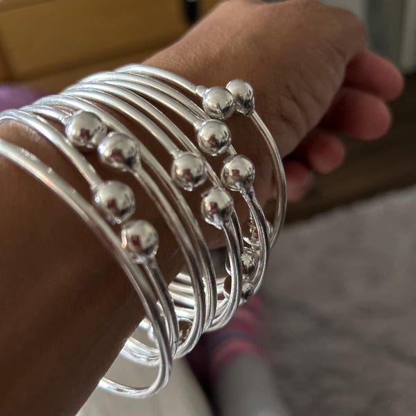 Thick West Indian Bangles, Set of 9 Bangles, 10mm Ball Silver Bangles ...