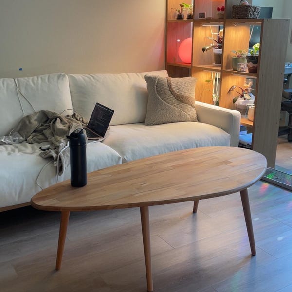 Oval Solid Wood Large Coffee Table, Modern Asymmetrical Table Set ...