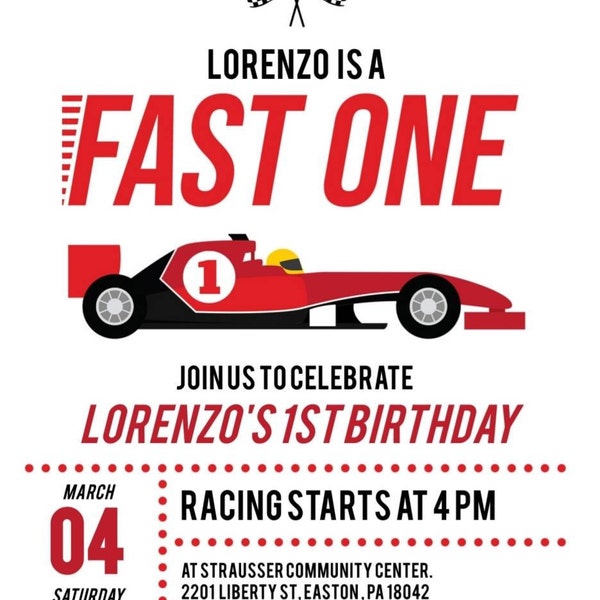 EDITABLE Fast One First Birthday Invitation Template, Printable Race ...