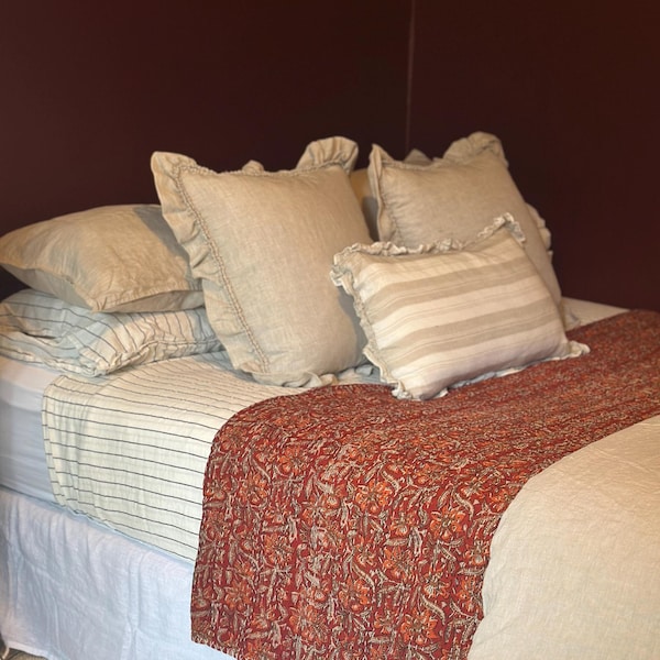 Burgundy Neutral Color Bedspread King Queen Size Bedsprads Kantha Quilt ...