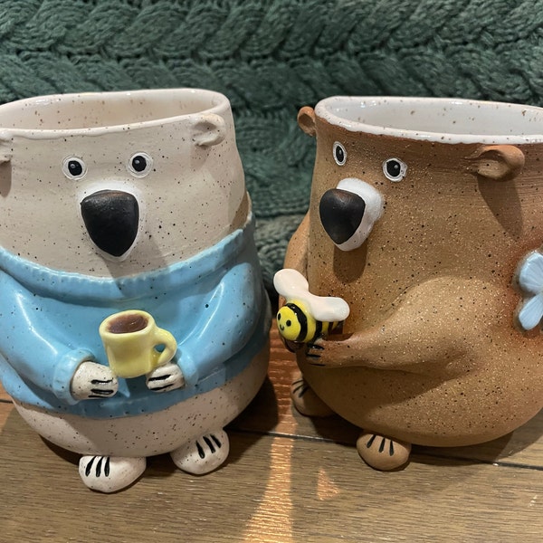 Preorder Bear Mug With Lid/ Beary Warm Ceramic Handmade Mug With Lid ...