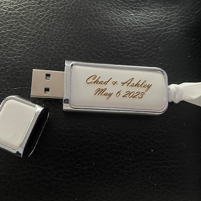 White Leather USB Stick. Personalised USB With Logo or Text. 8GB USB ...