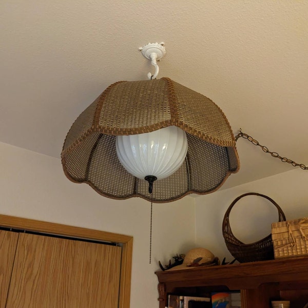 Vintage Plug-in Swag Lamp, Art Deco Art Nouveau Bubble Swirl Glass ...