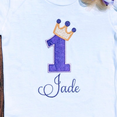 First Birthday Embroidery Design, 1 Appliqué With Crown, Princess ...