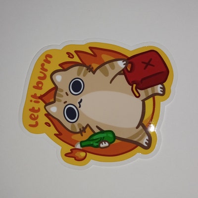 Arson Cat Sticker Vinyl Matte Waterproof Funny Cute Kawaii for Bullet ...
