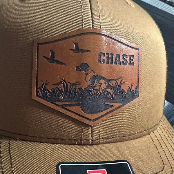 Pheasant/brittany Spaniel Leather Patch Hat, Laser Engraved, Richardson 112 Snapback Osfm ...