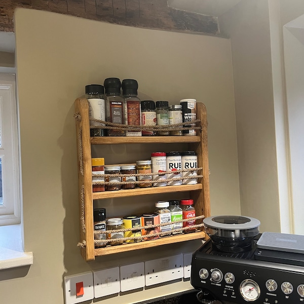 Rustic Reclaimed Wood Spice Rack: Wall Mounted Kitchen Storage - Etsy