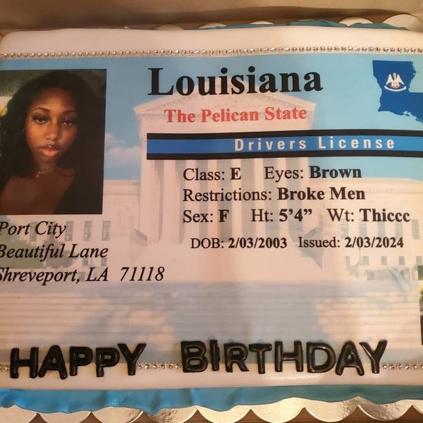 Drivers License Edible Image for Cakes! Any State Personalized Driver's ...