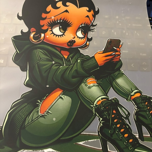 Black Betty Boop in Pink Hoodie, Ripped Jeans, High Heel Boots ...