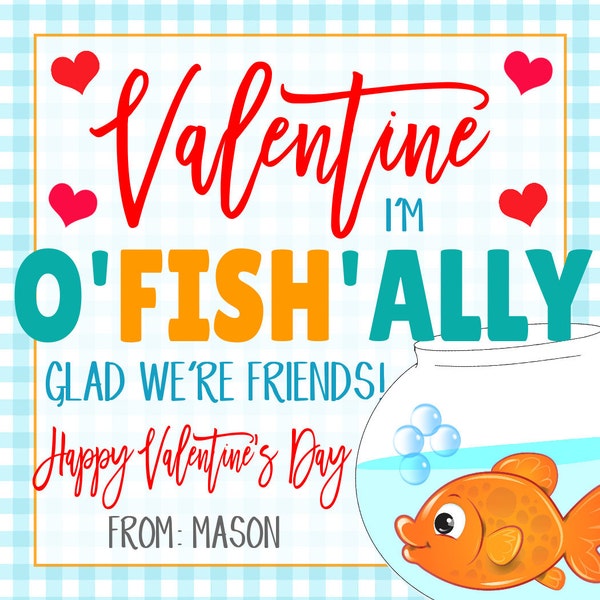 Valentine Goldfish Tags, O'fish'ally Glad We're Friends, Kid Valentine ...