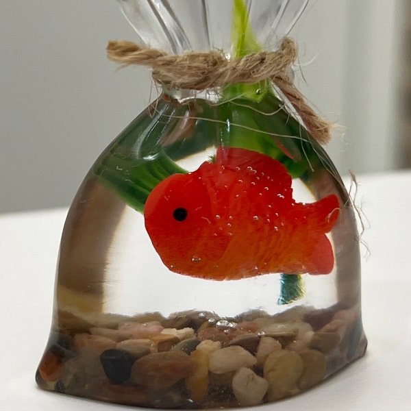 Tiny Handmade Resin Bagged Goldfish Figurine | Kawaii Paperweight ...
