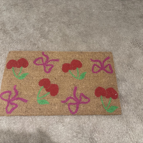 Cherry & Bow Doormat, Summer Doormat, Coquette Decor, Spring Porch ...