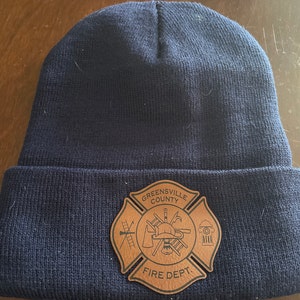 Fire Department Beanie Custom Leather Patch, Firefighter Gift ...