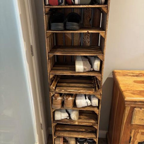Wooden Shoe Rack Rustic Vintage Shoe Organizer for Entryway Handmade ...