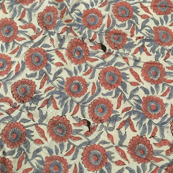 Hand Block Print Fabric, Pink and White Floral Indian Print Fabric ...