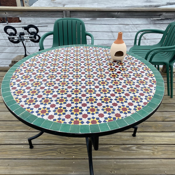 SPECTACULAR MOSAIC TABLE, Custom Made Tealish Blue Round Table ...